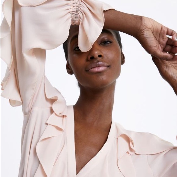 Zara | Tops | Zara Ruffled Blouse Light Pink Color Size S New | Poshmark